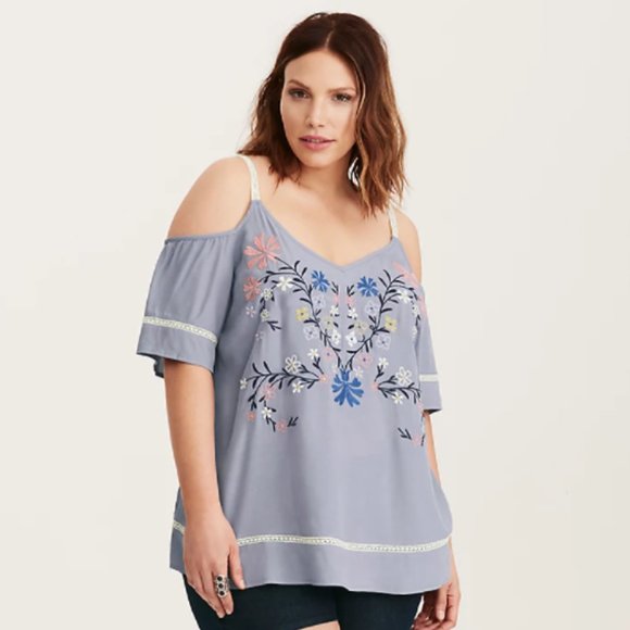 torrid | Tops | Torrid Embroidered Lace Inset Cold Shoulder Top | Poshmark